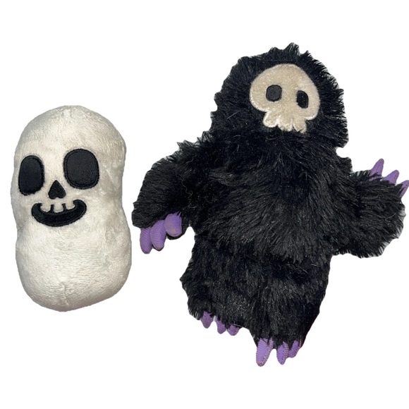 Bark | Dog | Barkbox 2 Dog Toys White Skelly Bean Black Grim Meeper ...
